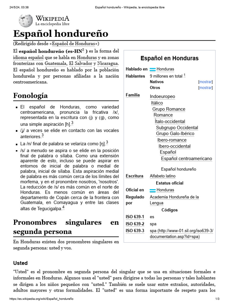 Características del Español Hondureño | PDF | Lingüística | Idiomas