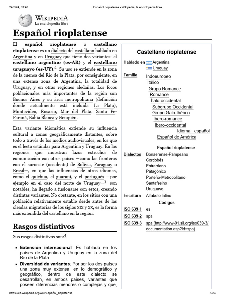 Español Rioplatense - Wikipedia, La Enciclopedia Libre | PDF | Lengua ...