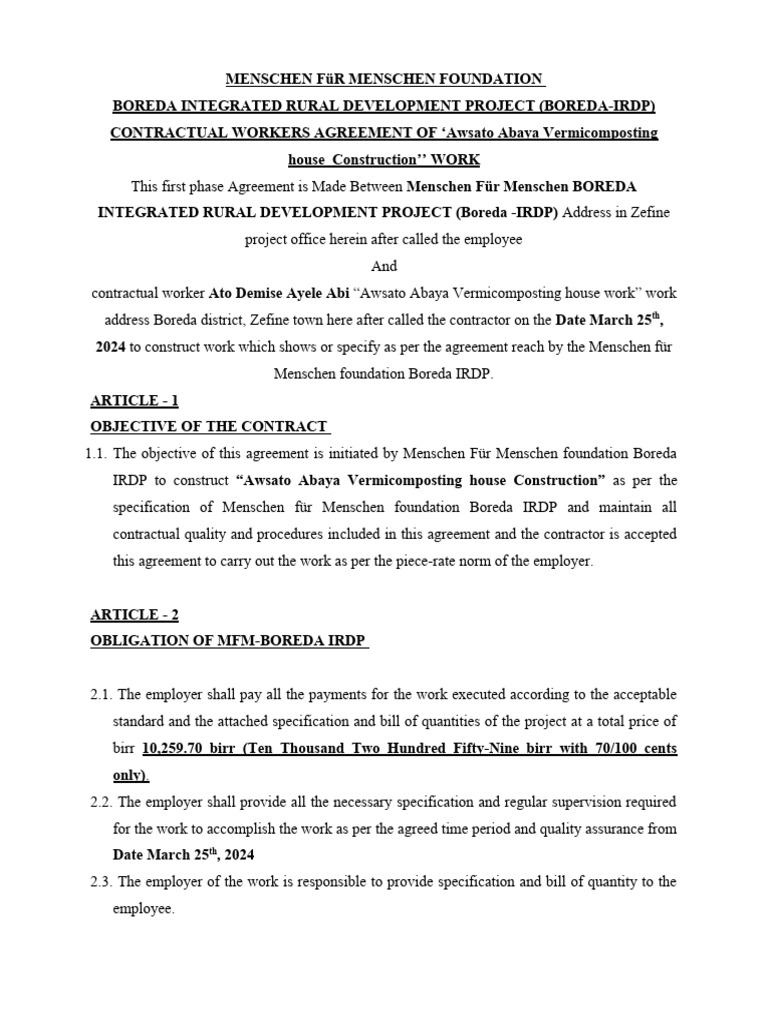 Agreement Chelbe Vermicompost House | PDF | Employment | Economies
