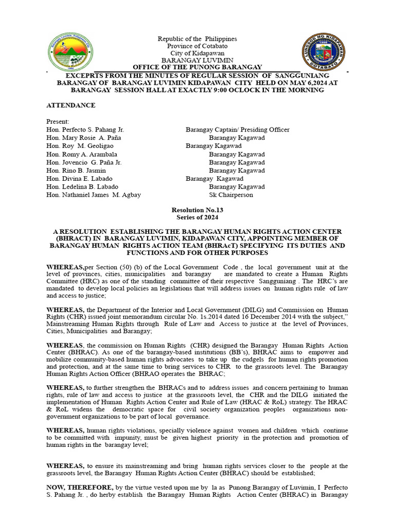 13 Res. Establishing The Bhract | PDF | Human Rights | Government