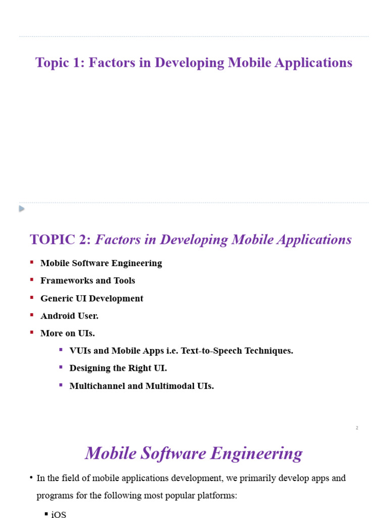 MAD Topic 2 - Factors in Developing Mobile Applications | PDF | Mobile App | Android (Operating ...