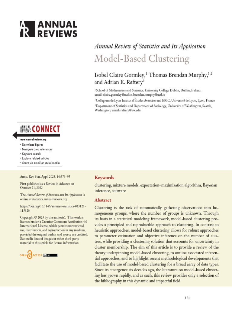 Model Based Clustering Pdf Statistical Inference Cluster Analysis