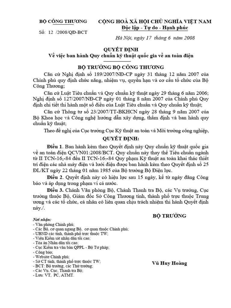 QCVN An Toan Dien 01-2008-BCT 102-QD 12 - 2008 - QD - BCT | PDF