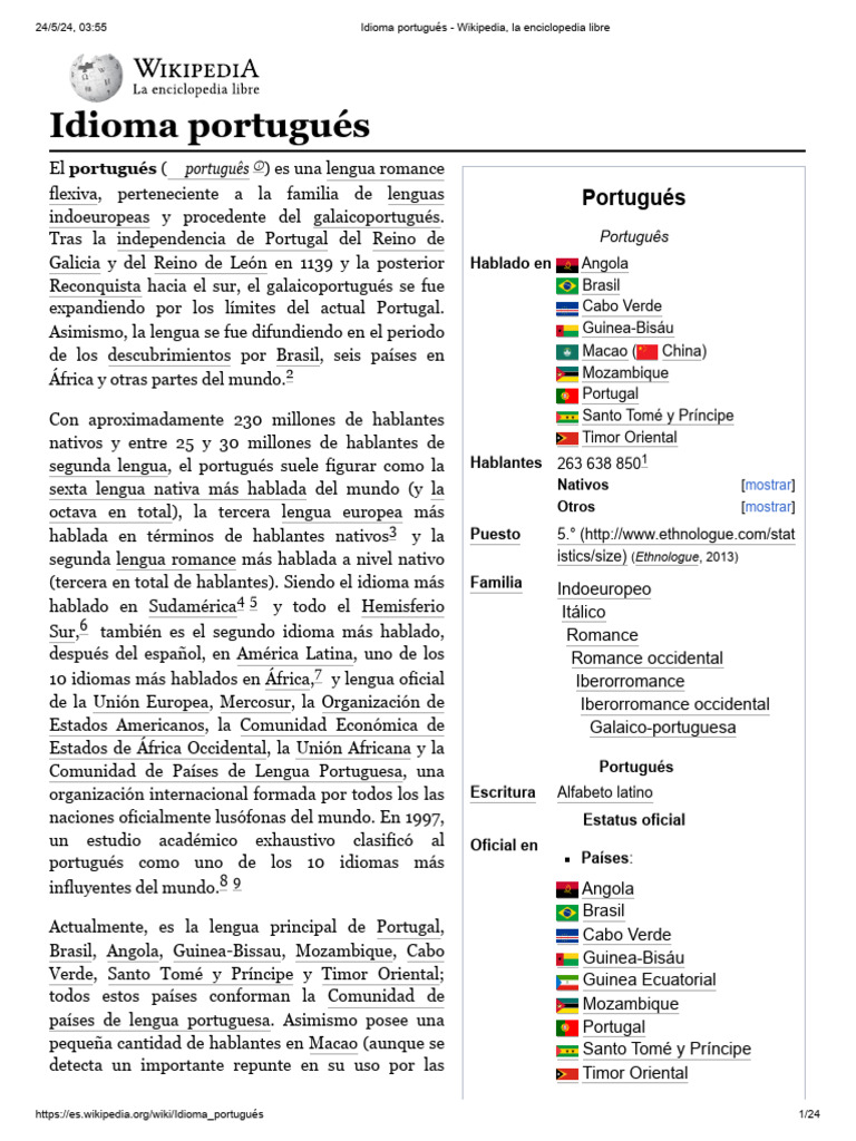 Idioma portugués - Wikipedia, la enciclopedia libre | PDF | Lengua ...