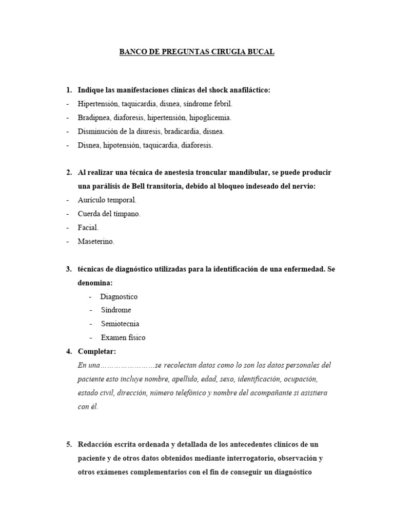 Banco de Preguntas Cirugia | PDF | Examen físico | Diagnostico medico