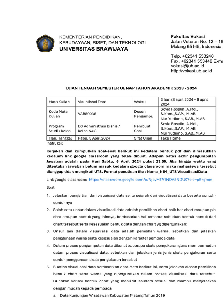 Soal UTS Genap 2023-2024 (Visualisasi Data) - 240406 - 022529 | PDF
