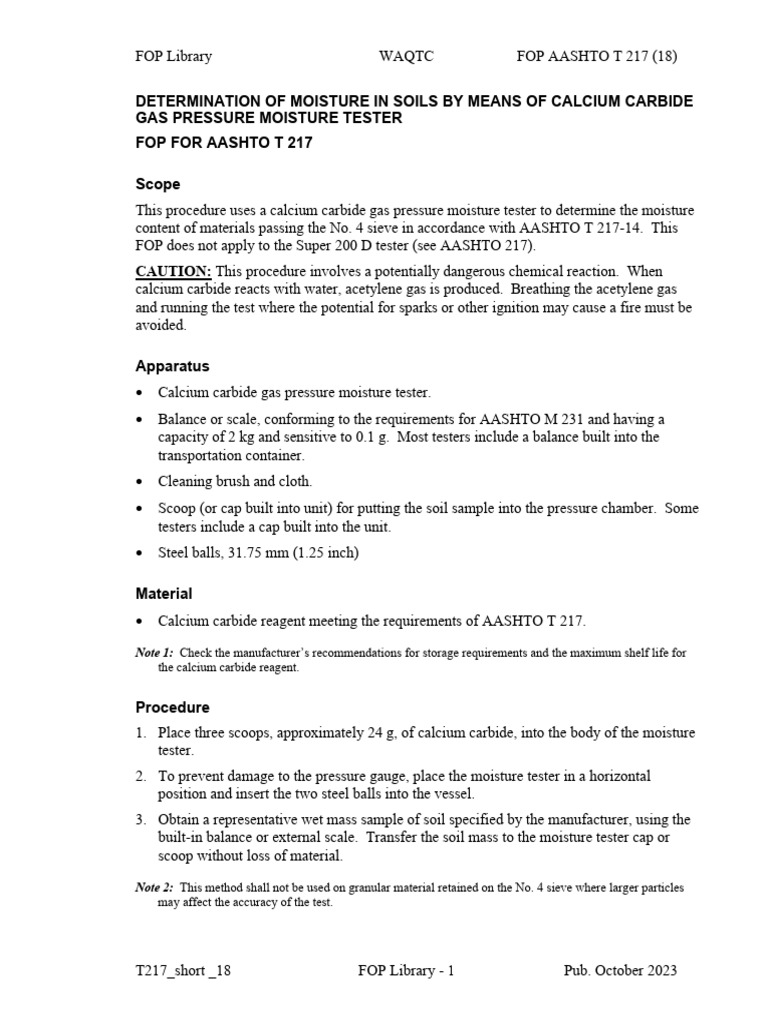 Determination of Moisture in Soils by Means of Calcium Carbide Gas ...