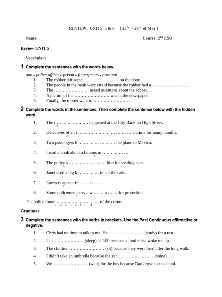 2 ESO English Review Units 5 & 6 | PDF | Games & Activities | Language ...