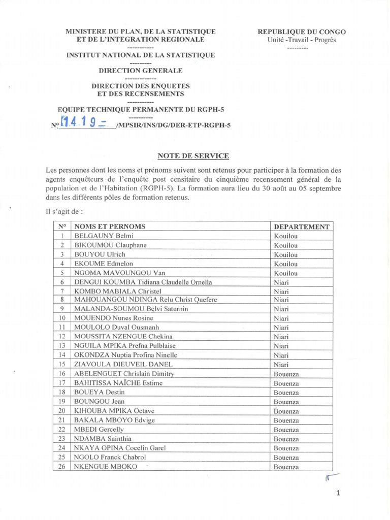 Note De Service Formation Agent Enquêteurs Epc Pdf