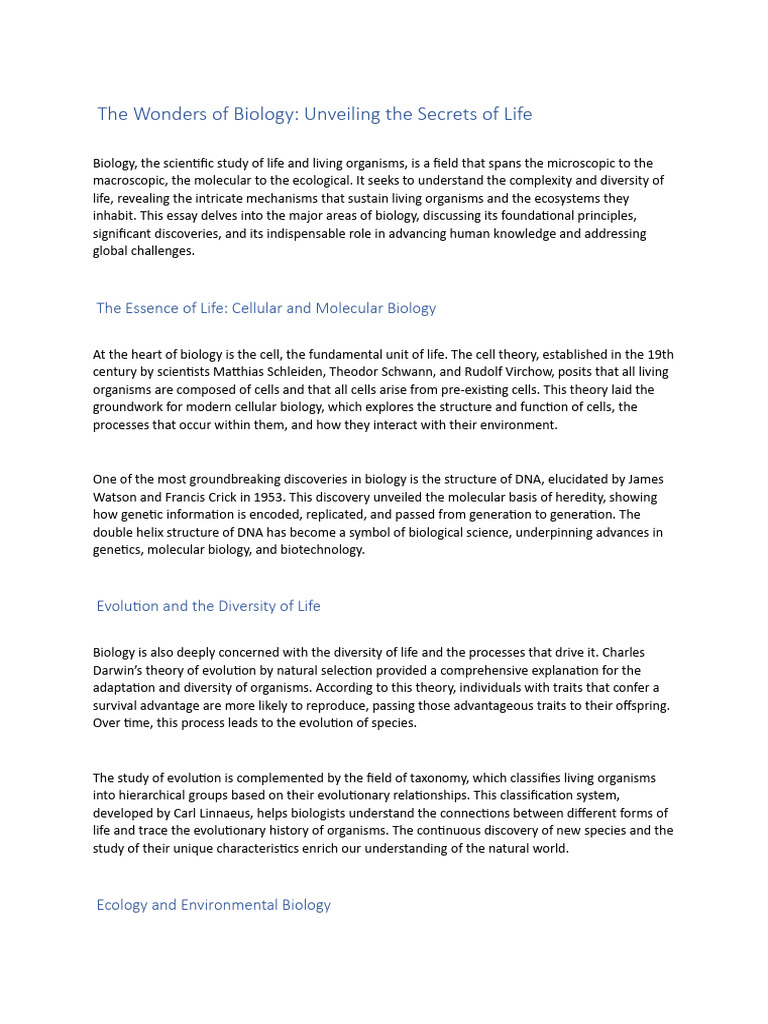 The Wonders of Biology | PDF | Biology | Life