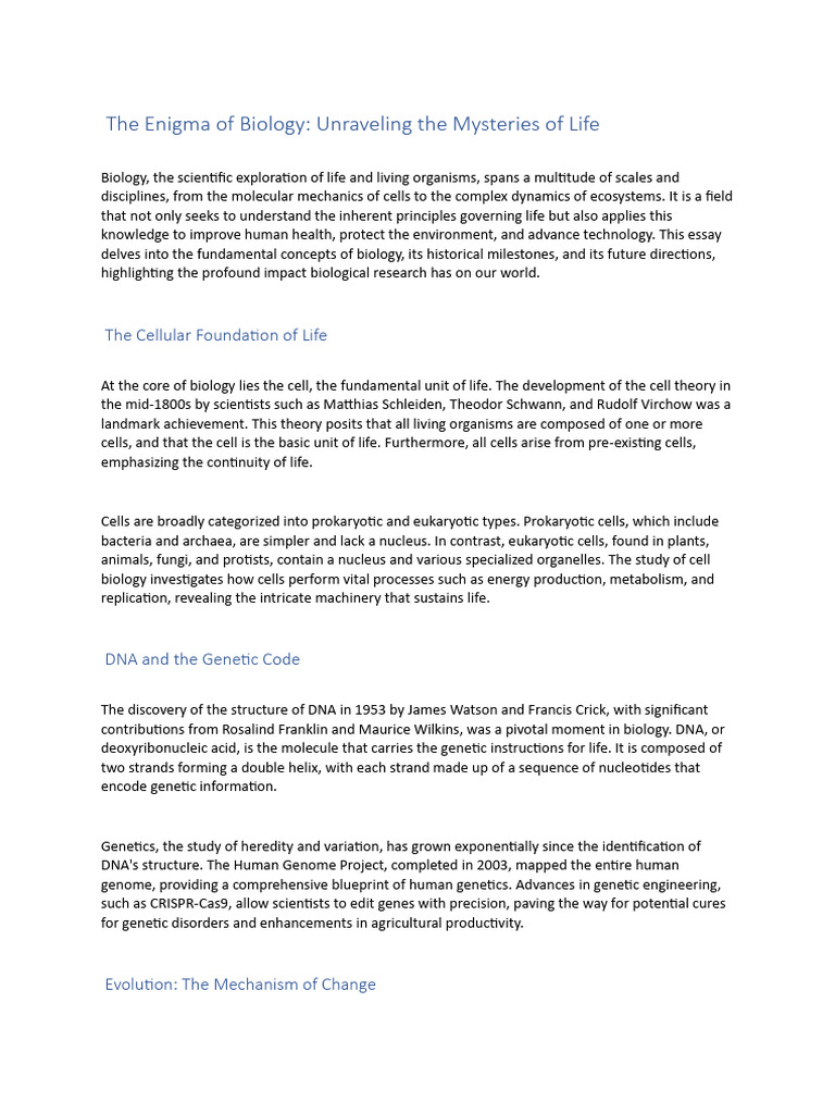 The Enigma of Biology | PDF | Cell (Biology) | Evolution