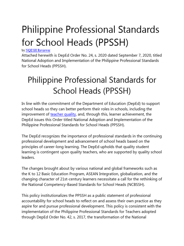 Implementing Philippine Standards for School Heads | PDF | Leadership ...