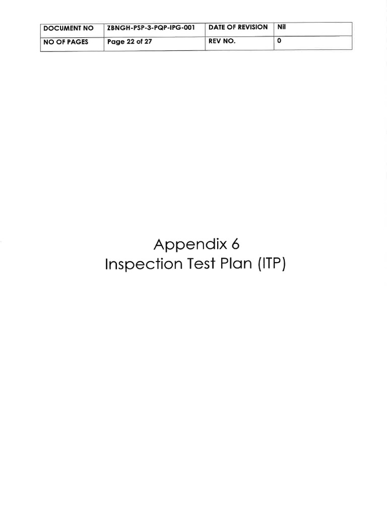 IPG Inspection and Test Plan (ITP) | PDF IPG Inspection and Test Plan (ITP) | PDF