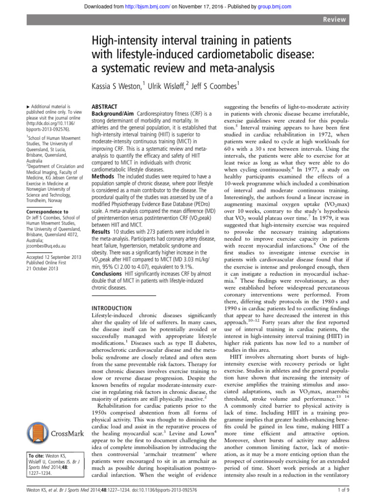 HIIT in Patients With Lifestyle-Induced Cardiometabolic Disease - A Systematic Review and Meta ...