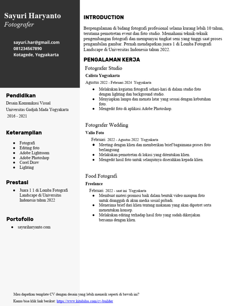 Contoh CV Fotografer | PDF