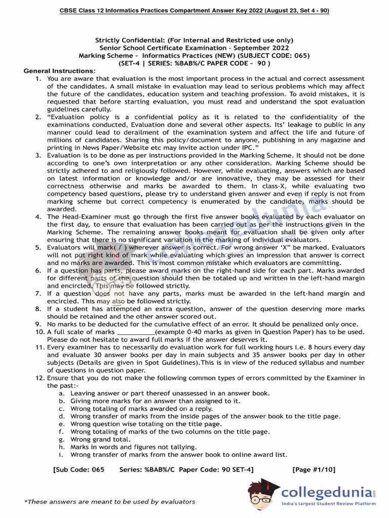CBSE Class 12 Informatics Key 2022 | PDF