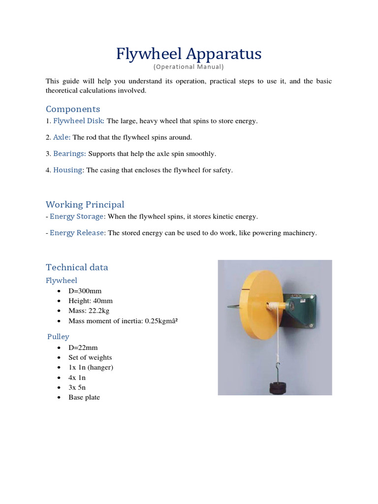 Flywheel Apparatus Operational Manual | PDF | Torque | Metrology