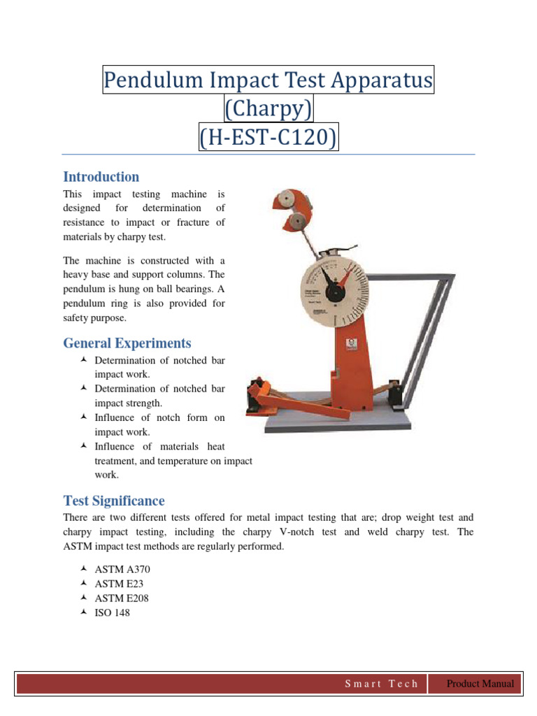 Pendulum Charpy Impact Test Apparatus Manual | PDF | Ductility | Materials