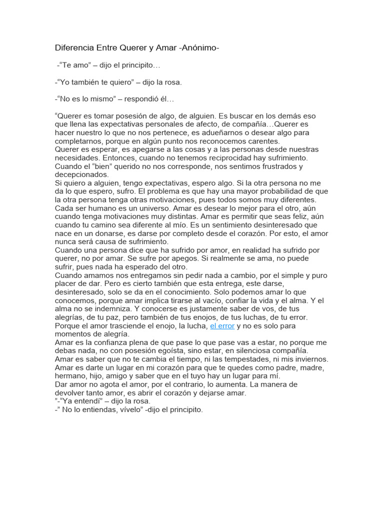 Diferencia Entre Querer y Amar) | PDF | Amor | Sufrimiento