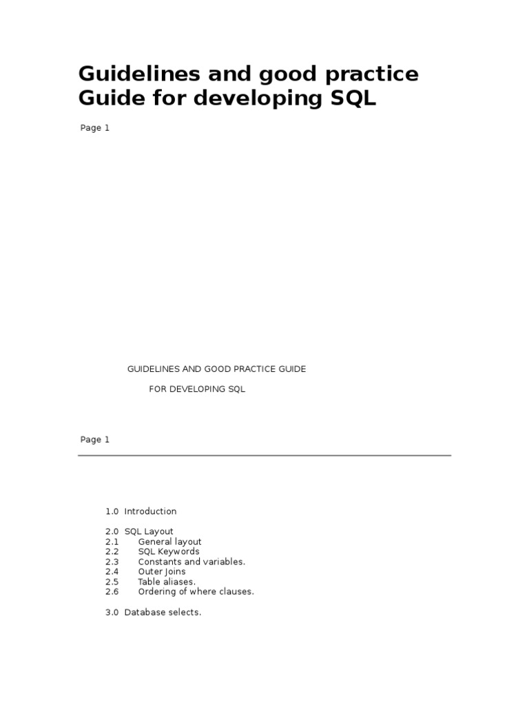 Guidelines And Good Practice For Developing Sql Pdf