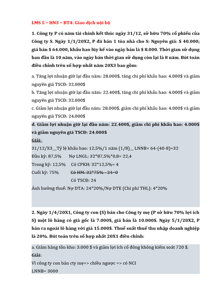 LMS 5 - HN3 - BT4: Giao dịch nội bộ | PDF