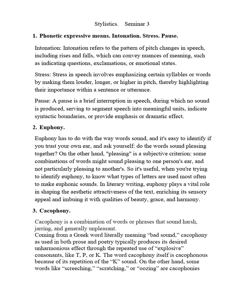 Understanding Euphony in Stylistics | PDF | Phonaesthetics | Stress ...