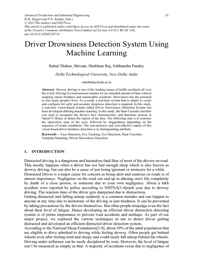 Driver Drowsiness Detection System Using Machine L | PDF