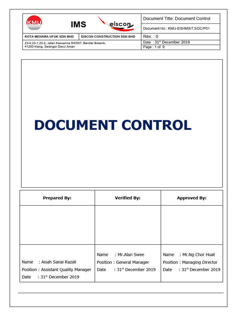 7 0 KMU-EIS-IMS-7.5-DC-P01 (Document Control) | PDF | Software | Computing