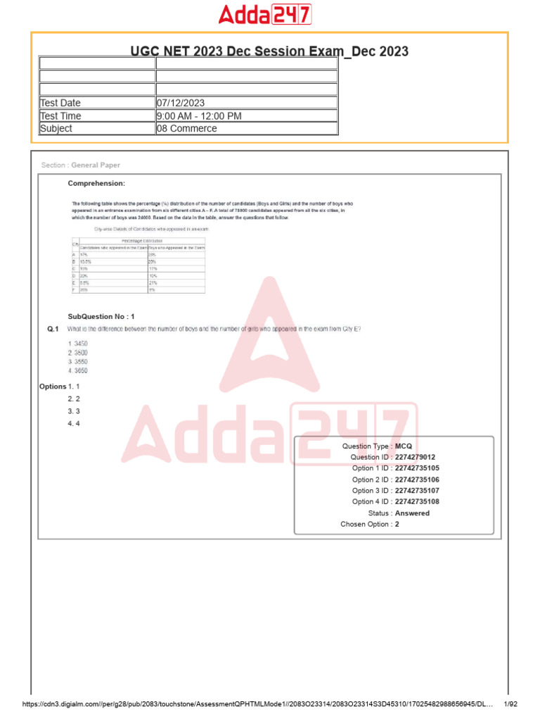 Ugc Net Dec Commerce 2023 | PDF | Multiple Choice | Data Collection
