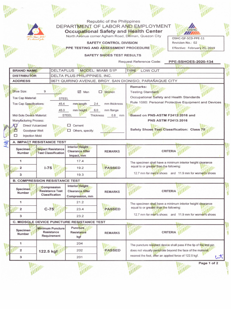 Miami S1P Safety Shoes Dole Cert | PDF