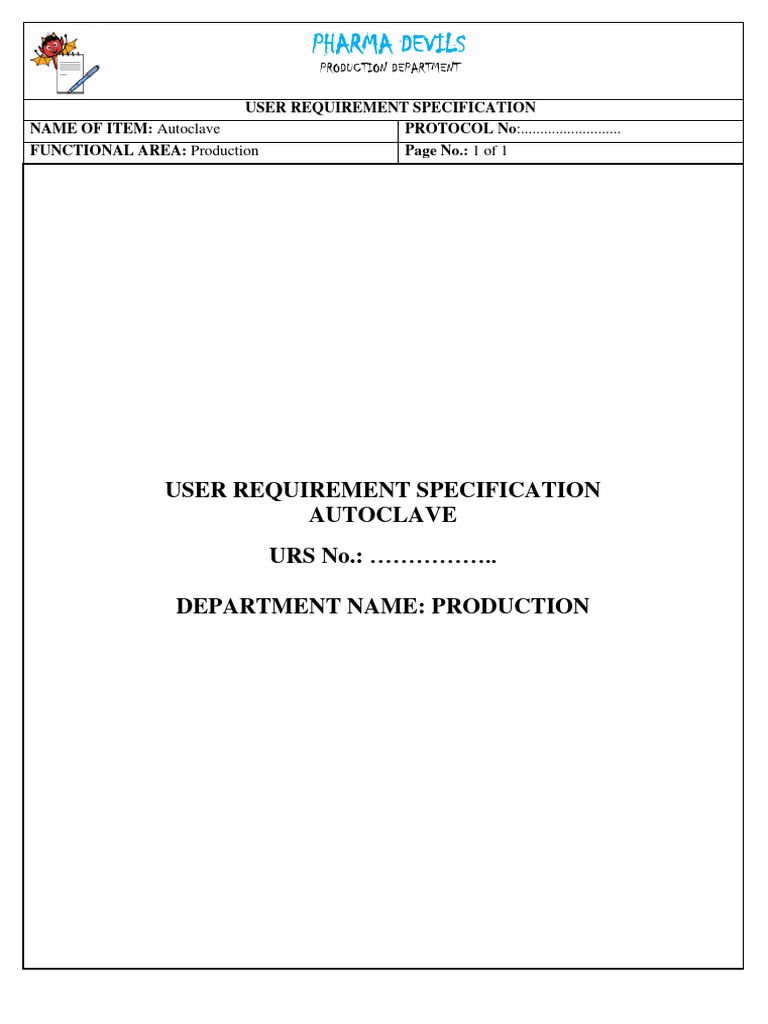 Autoclave User Requirement Specification | PDF | Specification ...