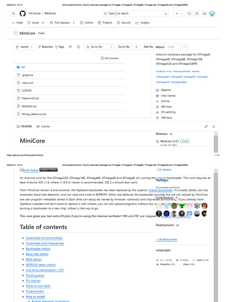 MCUdude - MiniCore - Arduino Hardware Package For ATmega8, ATmega48, ATmega88, ATmega168 ...