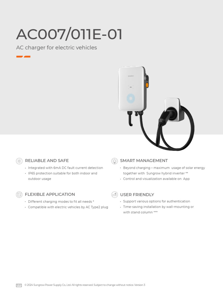 Sungrow AC007/011E-01 EV Chargers | PDF | Power Supply | Alternating ...