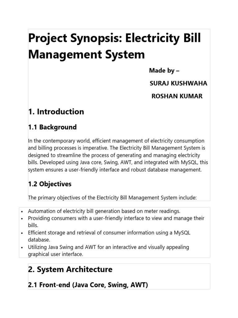 Electricity Bill Management System Overview | PDF | Databases | My Sql