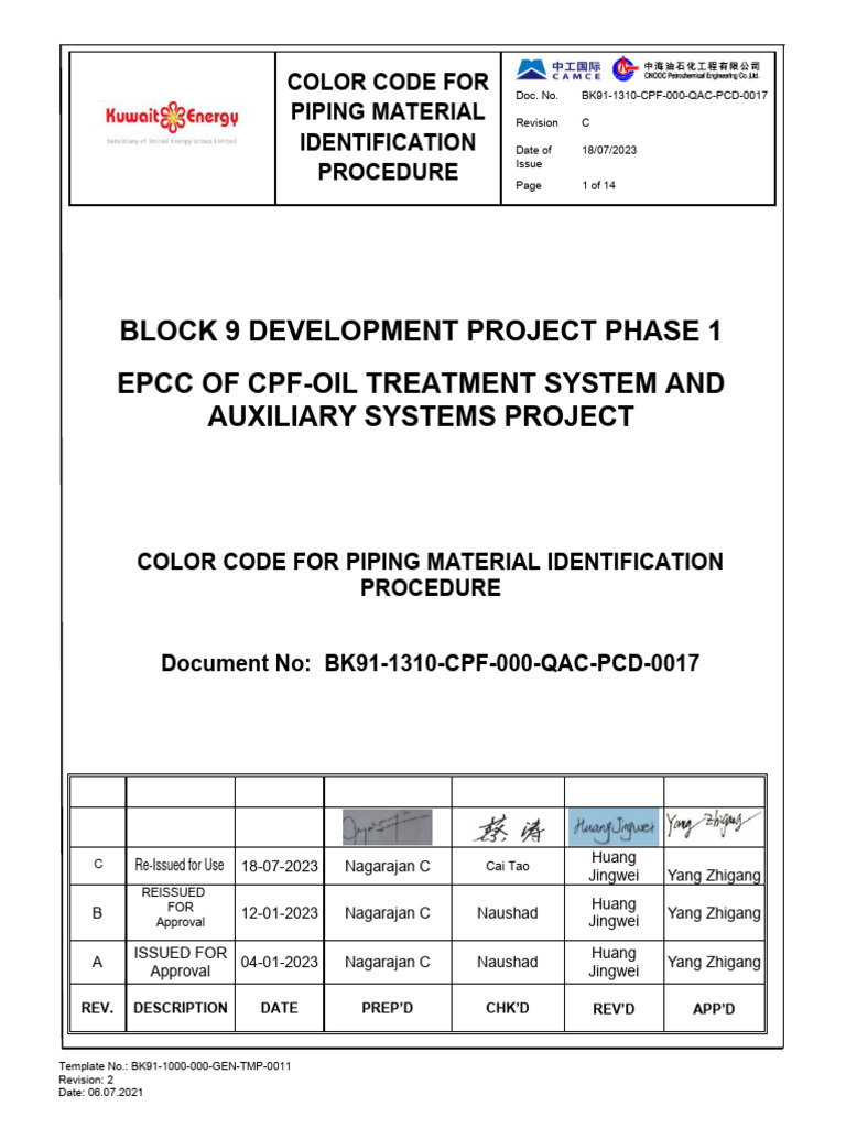 Piping Material Color Code Procedure | PDF | Pipe (Fluid Conveyance) | Building Materials