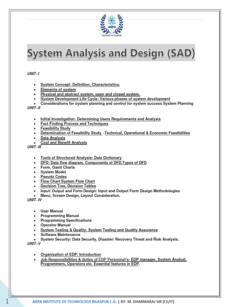 System Analysis and Design SAD | PDF