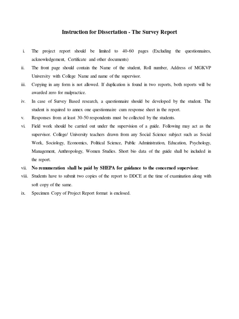 Instruction For Dissertation The Survey Report | PDF | Statistics | Science