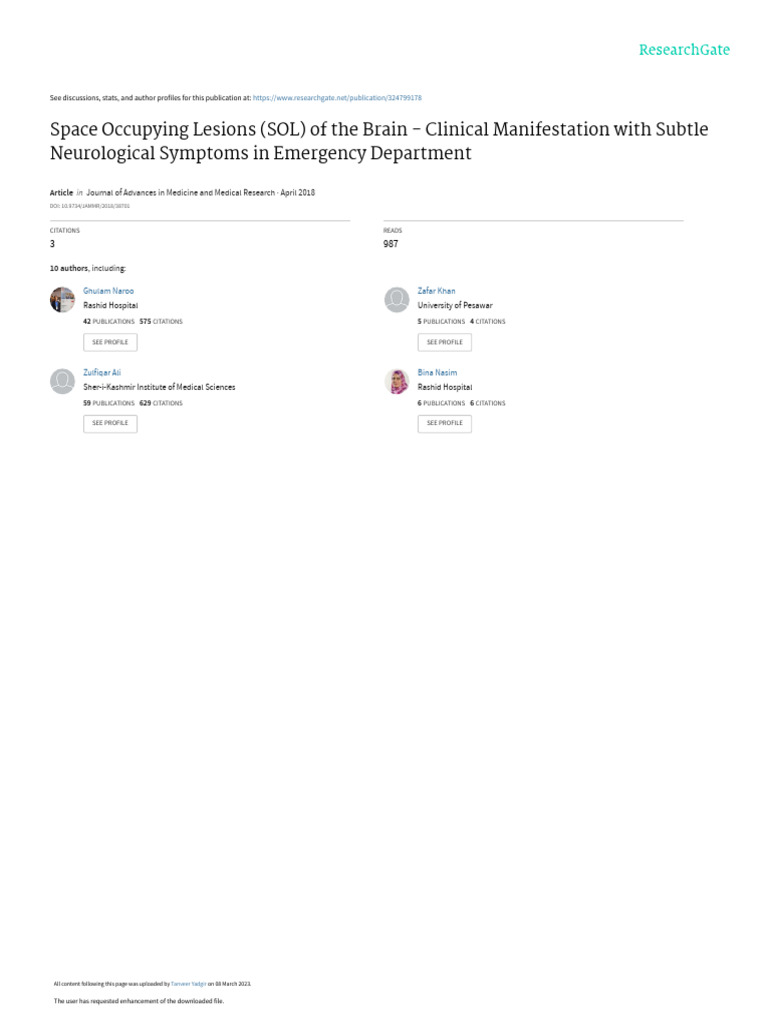 Brain SOL: Clinical Manifestations and Symptoms | PDF | Brain Tumor | Headache