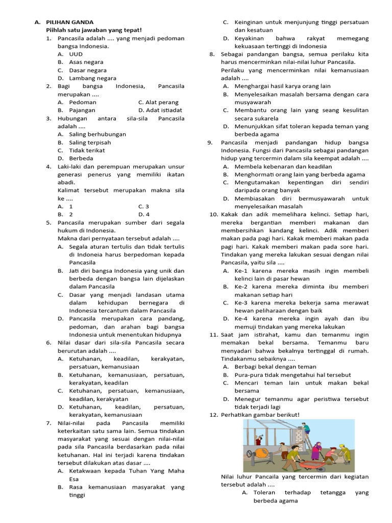 Soal Mid Kumer PPKN Sem.1 Kelas 5 | PDF | Filsafat