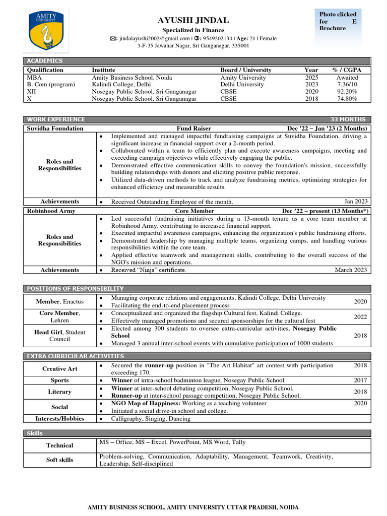 Resume Ayushi Jindal | PDF | Fundraising | Business