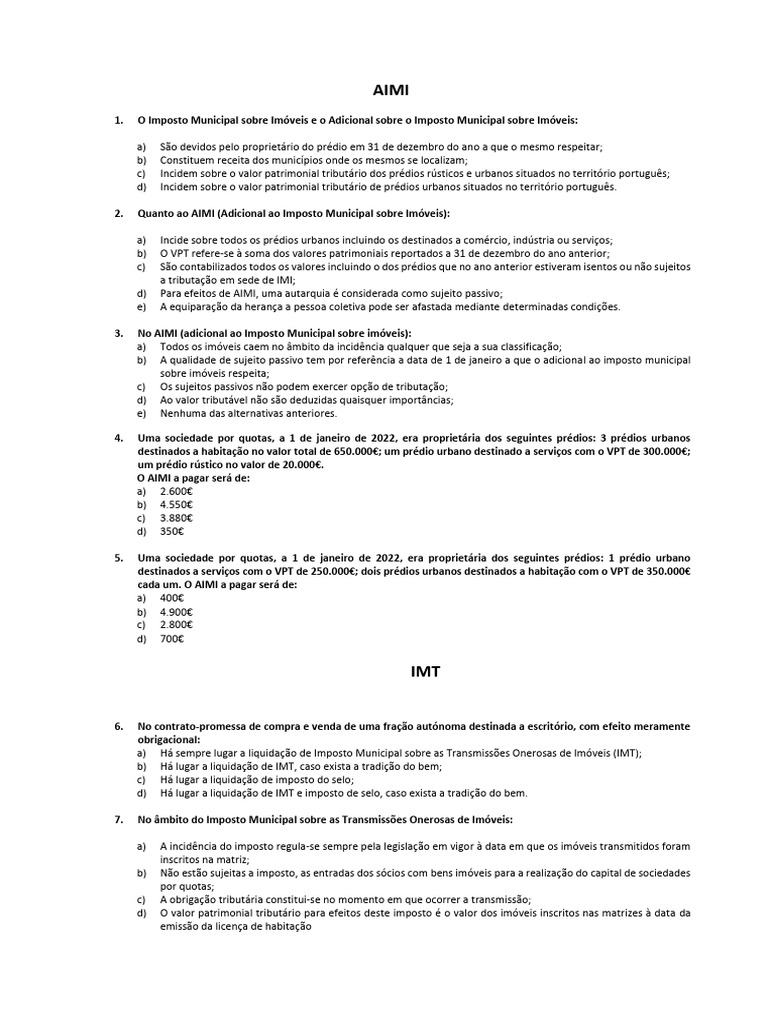 EXERCICIOS_AIMI_IMT_SELO_2023 | PDF | Impostos | Portugal