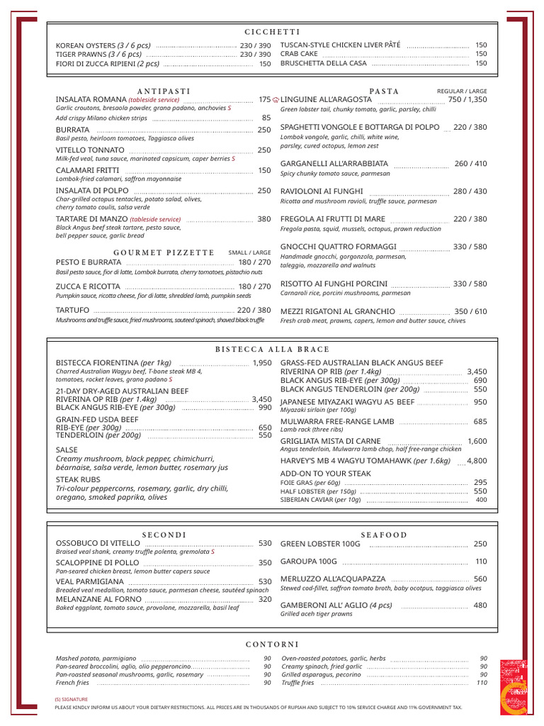 Upscale Italian Dining Menu | PDF | Foods