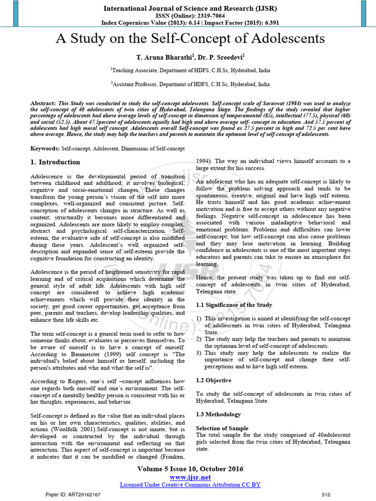 A Study On The Self Concept of Adolescents | PDF | Self Concept | Adolescence