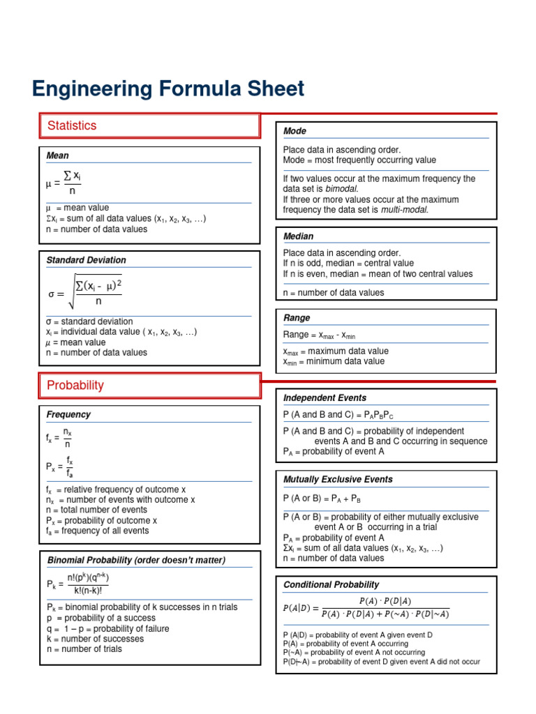 Engineering Formula Sheet | PDF | Orbit | Classical Mechanics