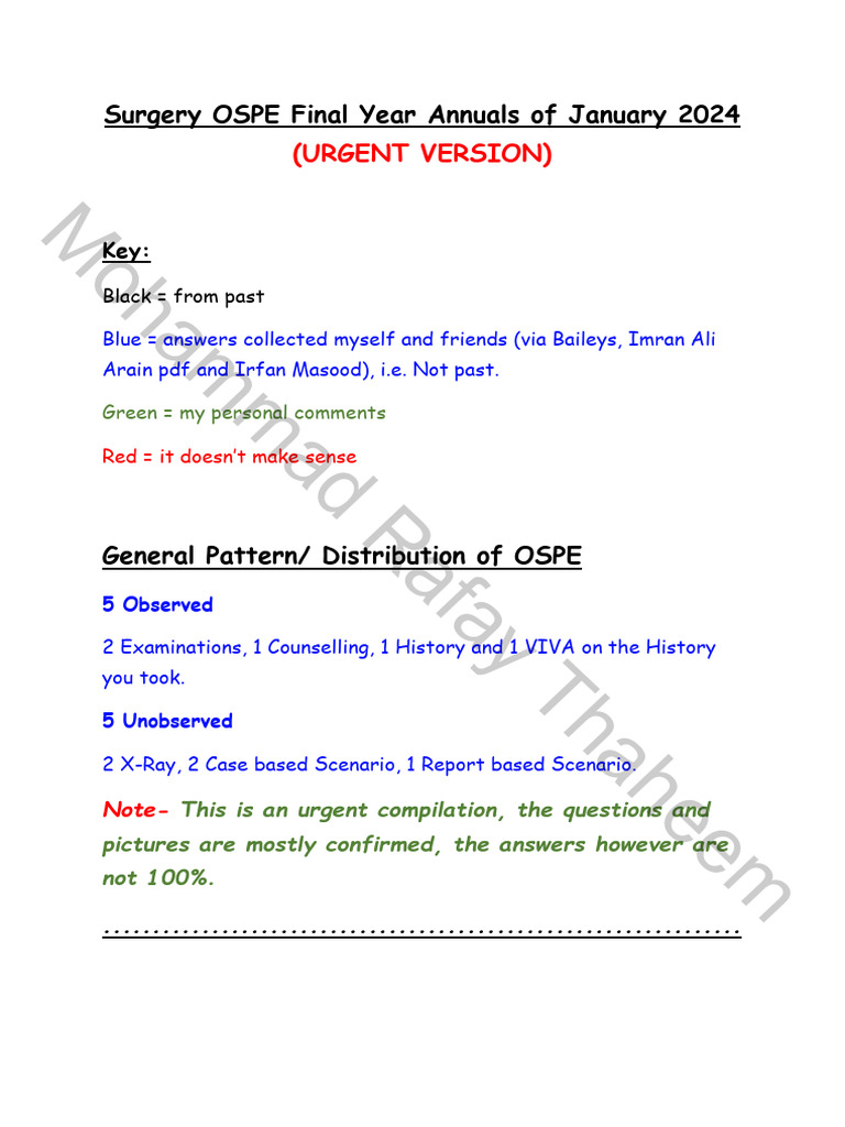 MRT Surgery OSPE Final Year Annuals of January 2024 URGENT VERSION | PDF | Medicine | Clinical ...