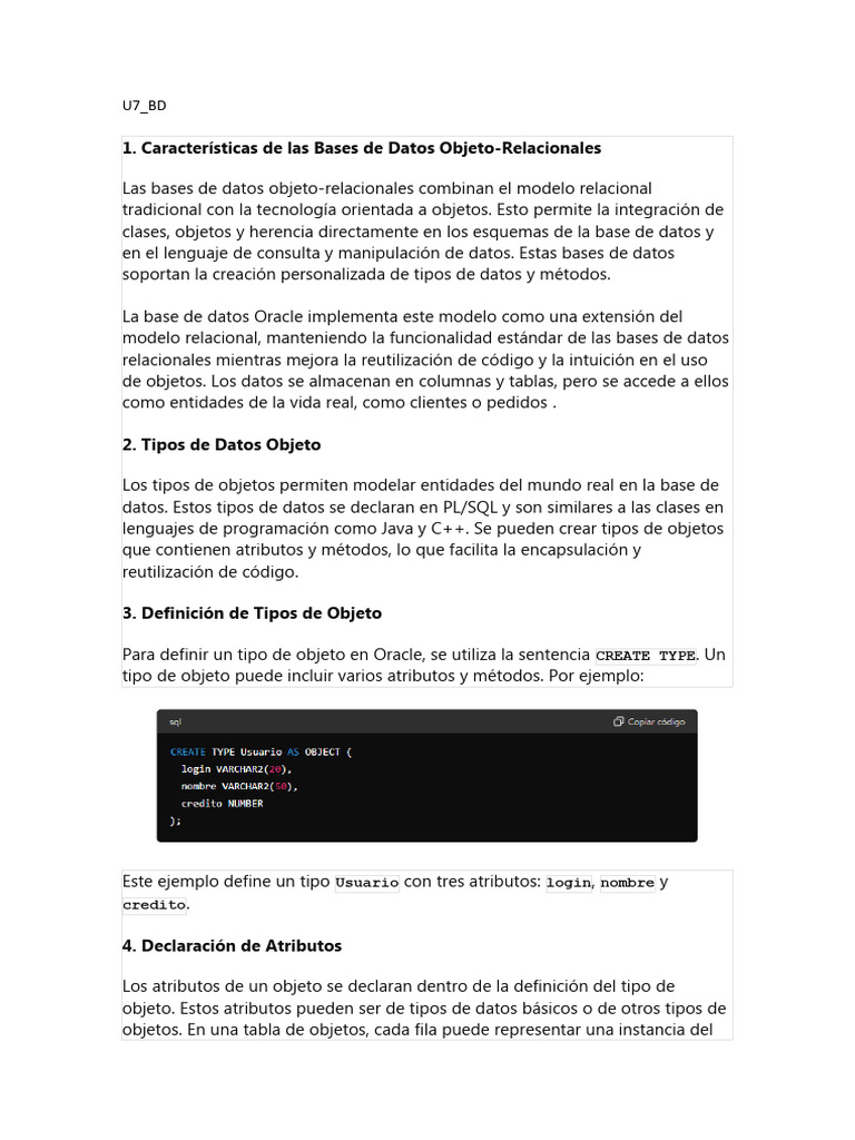 Bases de Datos Objeto-Relacionales: Guía Completa | PDF | Objeto ...