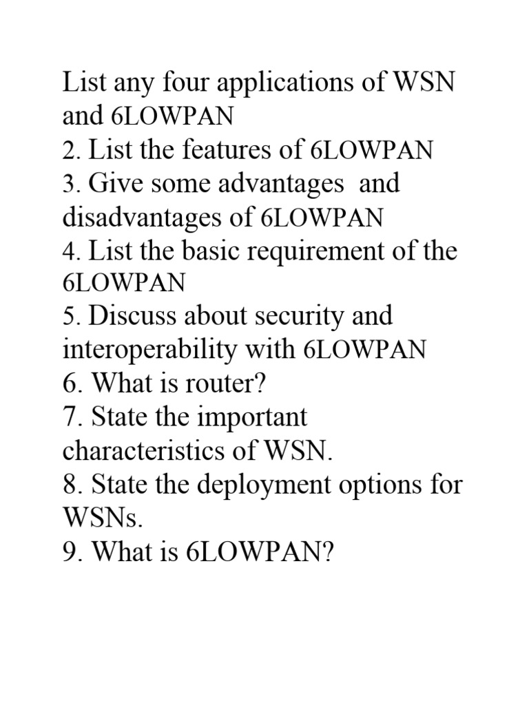 WSN and 6LoWPAN Applications and Protocols | PDF | Wireless Sensor Network | Internet Protocols