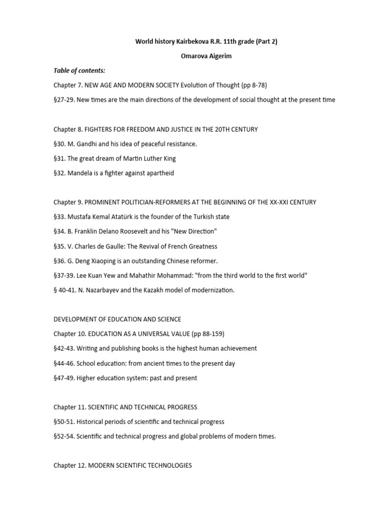 World History Kairbekova R.R. 11th Grade Part 2 | PDF | Schools