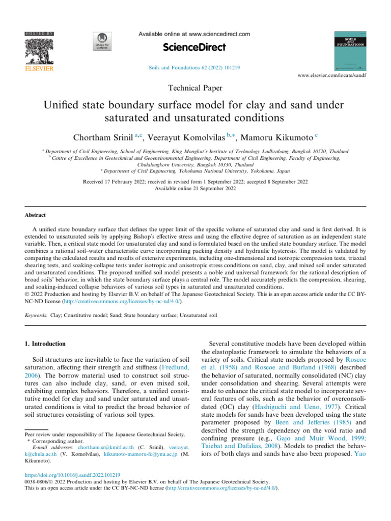 Unified State Boundary Surface Model For Clay and Sand Under Saturated ...
