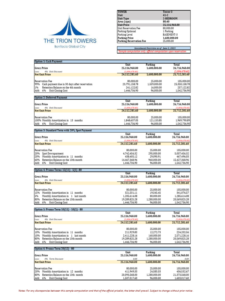 2 BR (80sqm) Sample Computation | PDF | Fee | Financial Economics